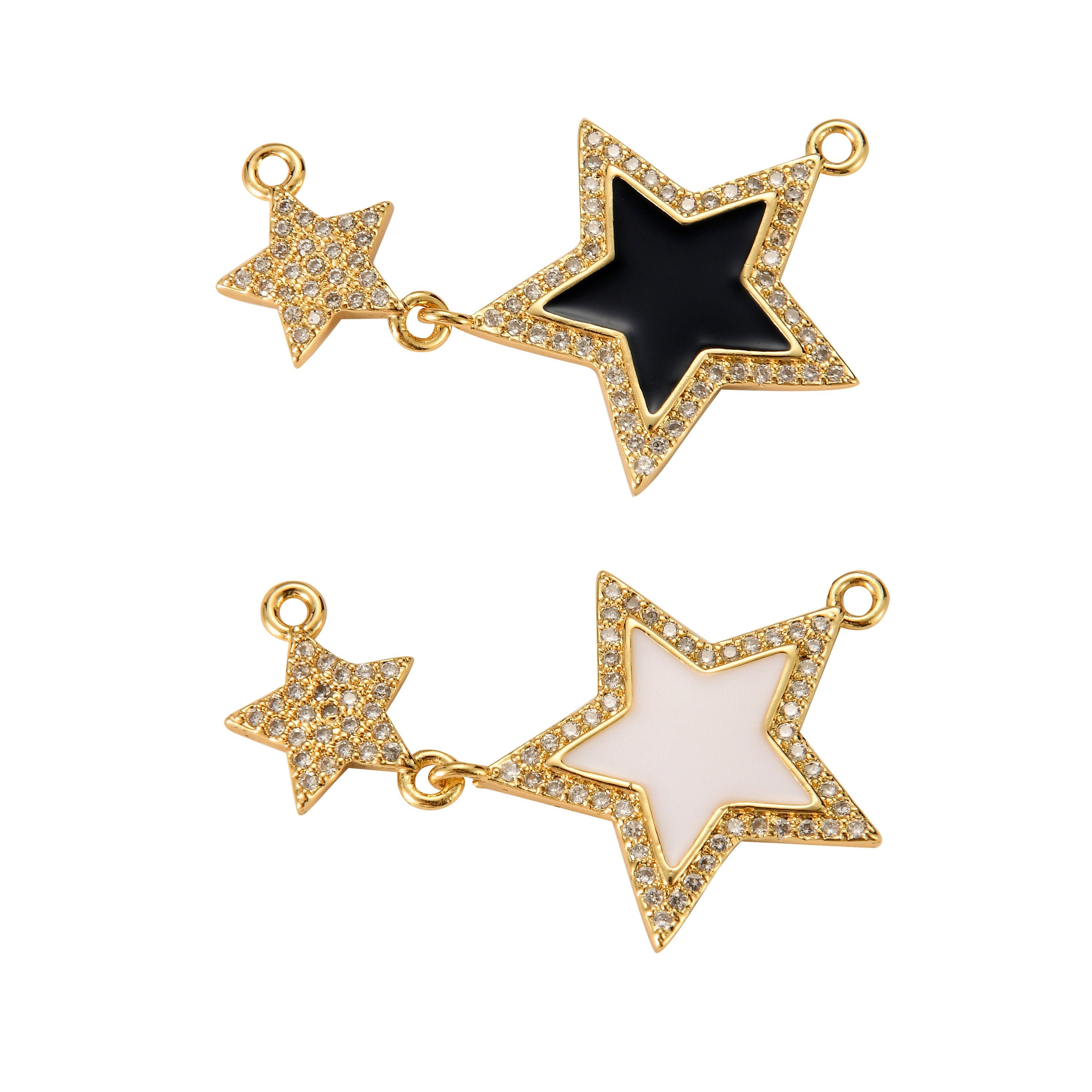 1 Pc 18k Gold Enamel Star Connector Diamond Rainbow CZ Drop Charm Cubic ...