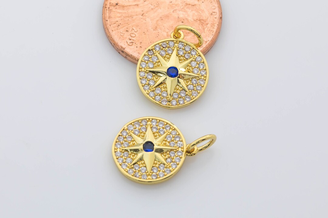 2pc 18K Gold Mini Shooting Star Compass Bracelet Necklace Pendant ...