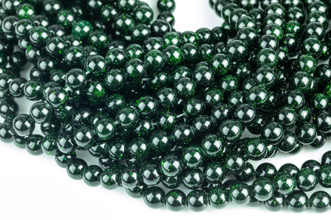 Green Goldstone Sandstone Grade AAA Round Beads. Full 15.5 | Etsy