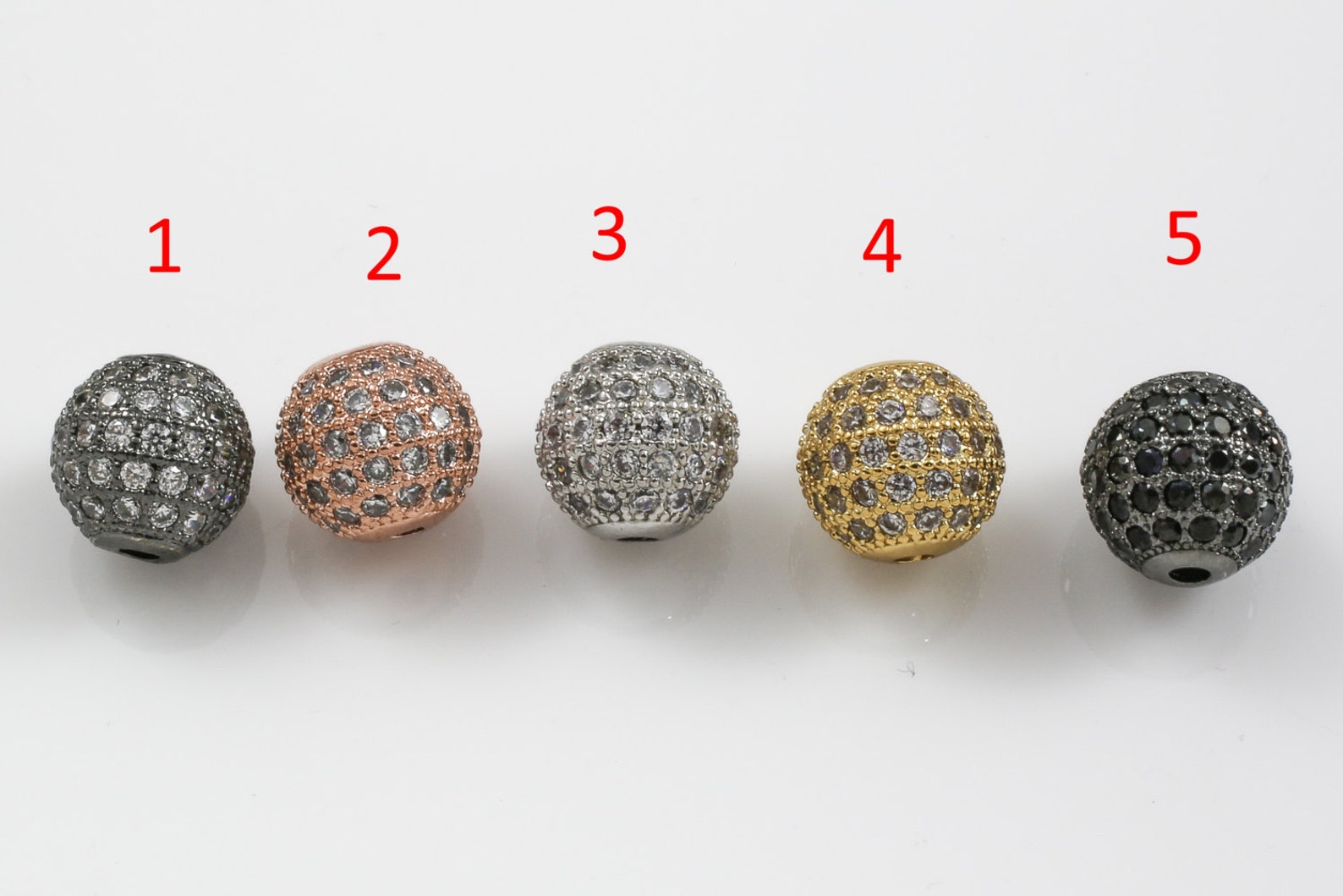 CZ Micro Pave Round Ball Bead, Cubic Zirconia Pave Beads, Rhodium ...