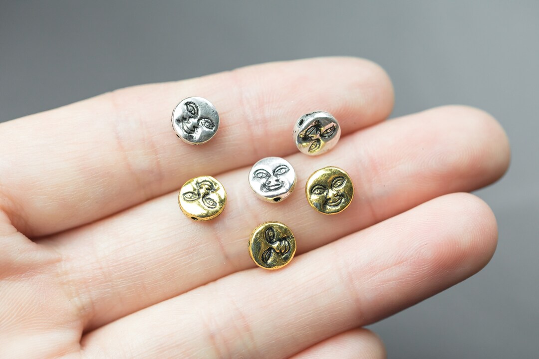25 Moon Face Coin Beads PEWTER BEADS 8mm- 1109-0869 - Etsy