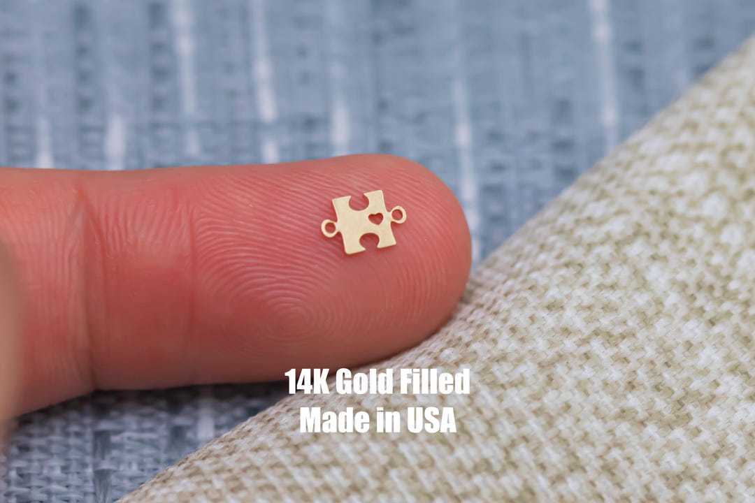 Set of 2 Gold Filled Puzzle Autism Connector - Sterling Silver 14k Gold ...
