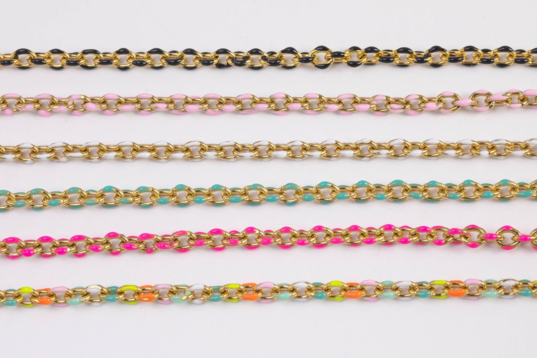 Enamel Chain Oval Chain 4mm - High Quality Gold Plated Brass - 4mm - by ...