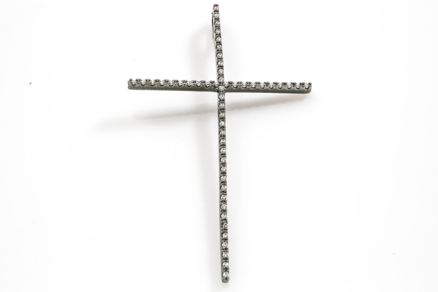 Long Skinny Cross CZ Pave Pendant Gold Silver Gunmetal - Etsy
