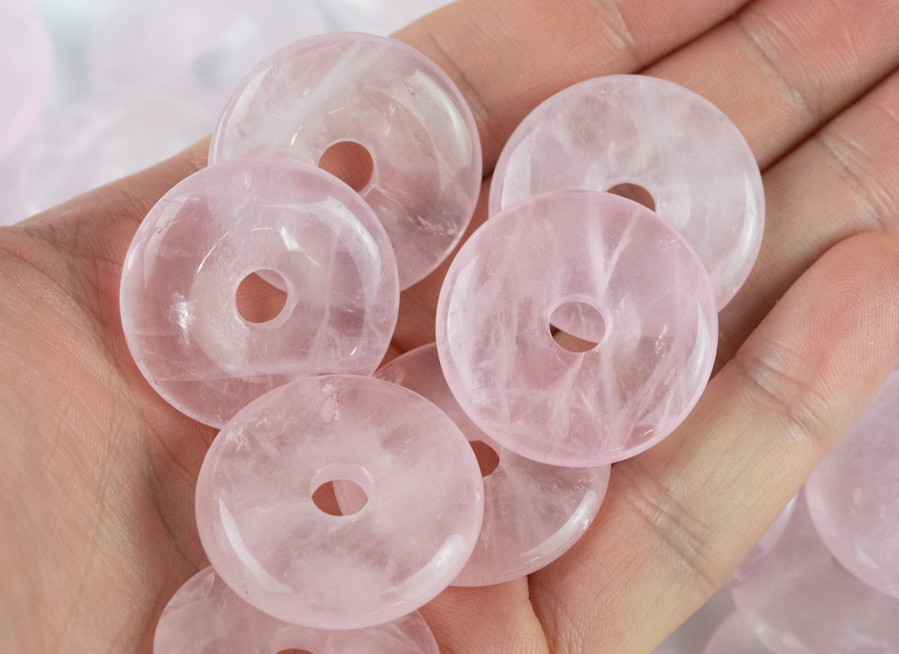 Made in USA Natural Rose Quartz Donut Pendant Circle Pi Stone - Etsy