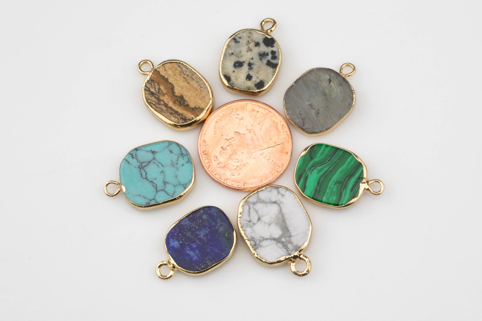 Freeform Gemstone Charm Pendant With Gold Electroplated Edge- 13*18mm ...