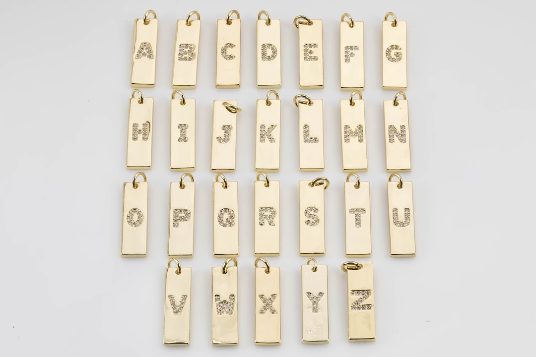 Initial Plate Pendant Gold Plated Letters Charm Micro Pave Cubic ...