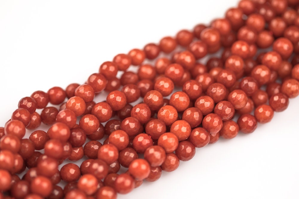 Dark Burnt Orange- JADE Faceted Round -full Strand 15.5 Inch Strand ...