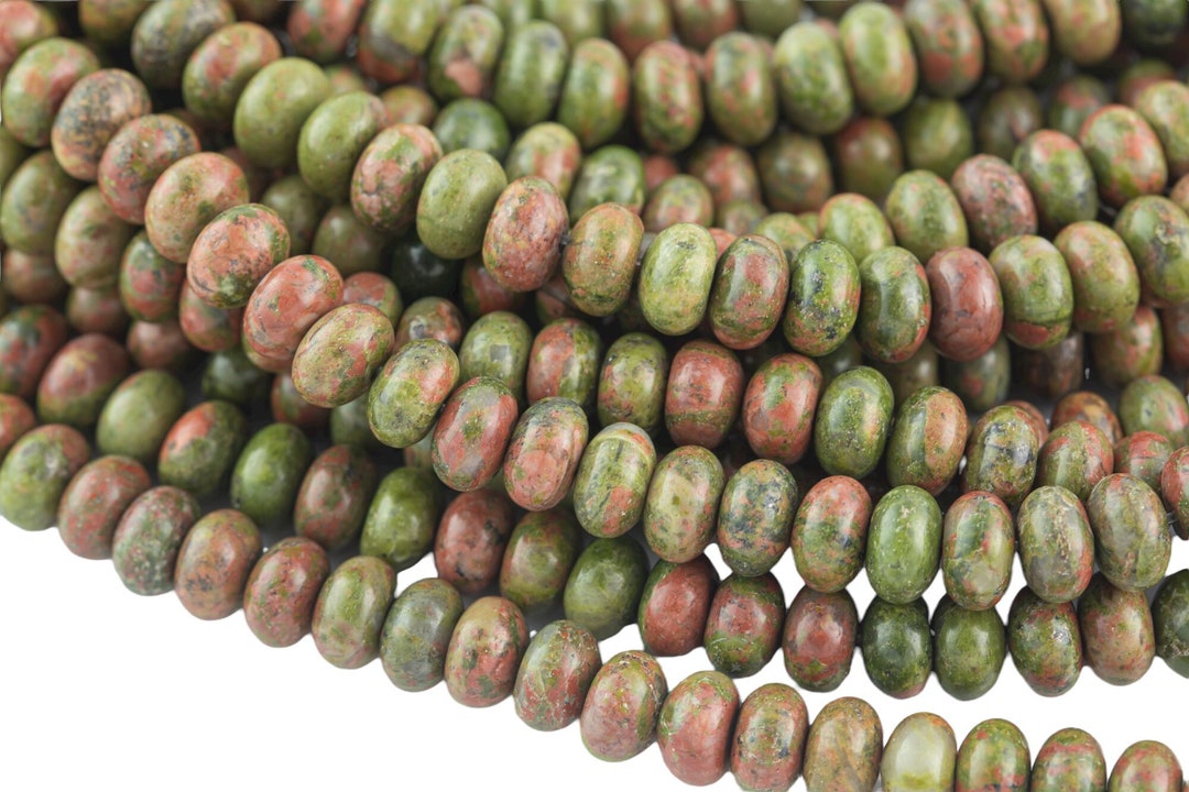 Natural Unakite Jasper- High Quality in Roundel, 6mm, 8mm- Full 15.5 ...