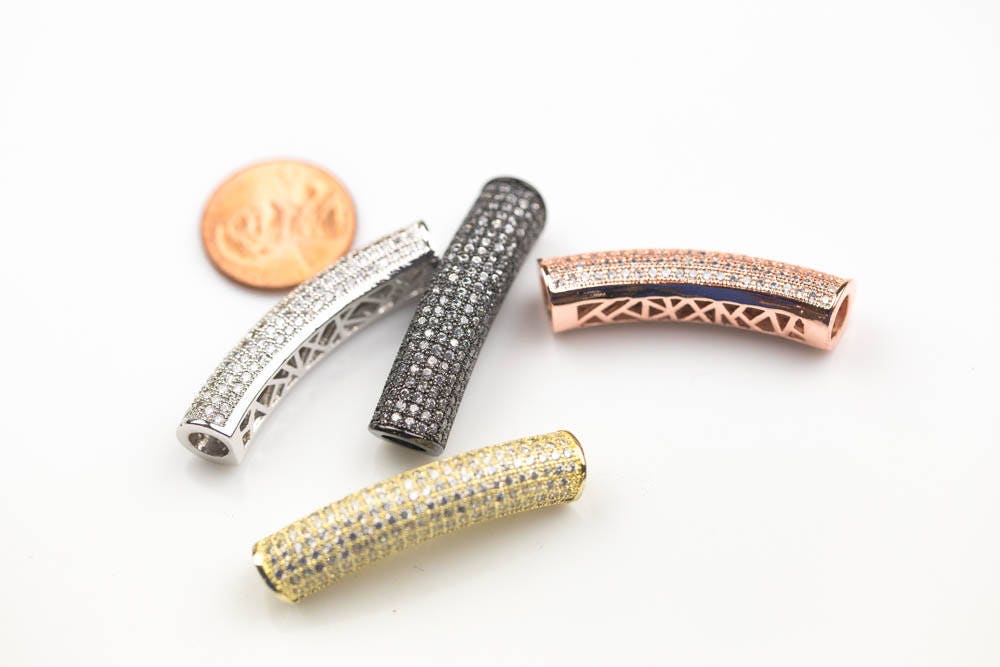 Cubic Zirconia Rhinestone Pave Bar Tubes 8-9x37mm Cz Tube - Etsy