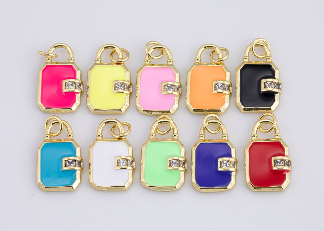 2pc Dainty Enamel Combo Locks 14k Gold Lock Charm Pendant With CZ for ...