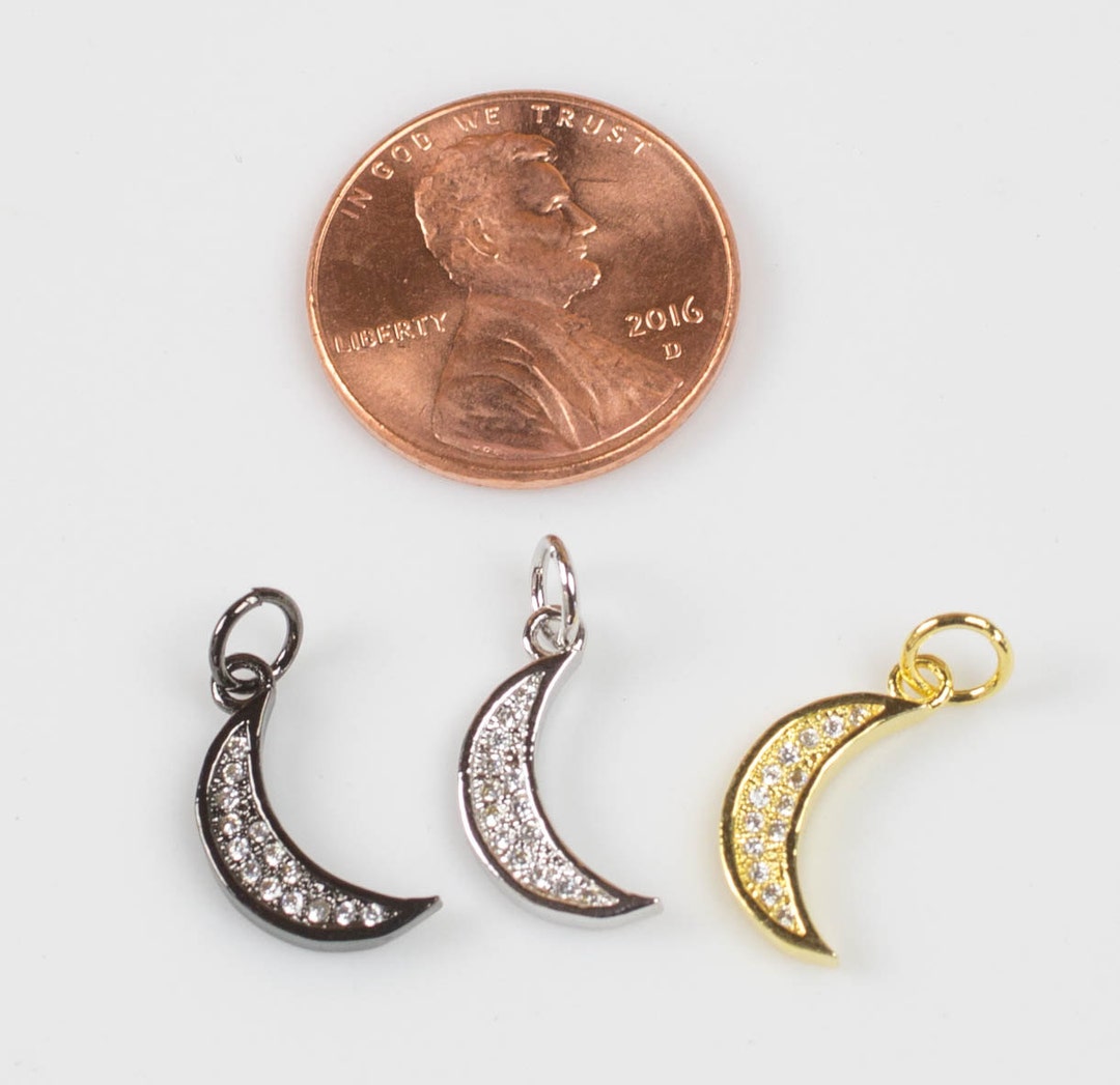 Tiny Cute Moon CZ Charms Gold, Gunmetal, Silver Pave Small Charm - Etsy