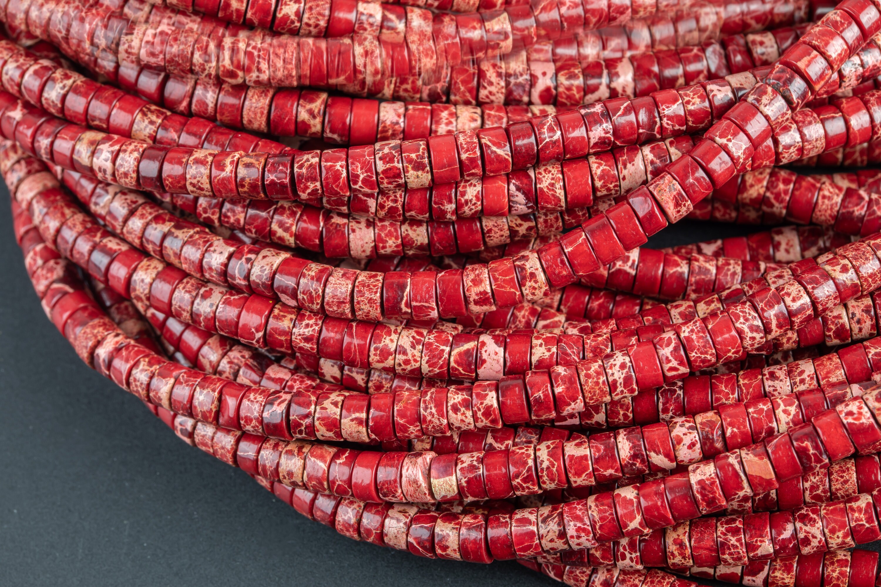 Coral Red Sediment Jasper Heishi Discs Beads 2x4mm 3x6mm 15.5" Strand ...