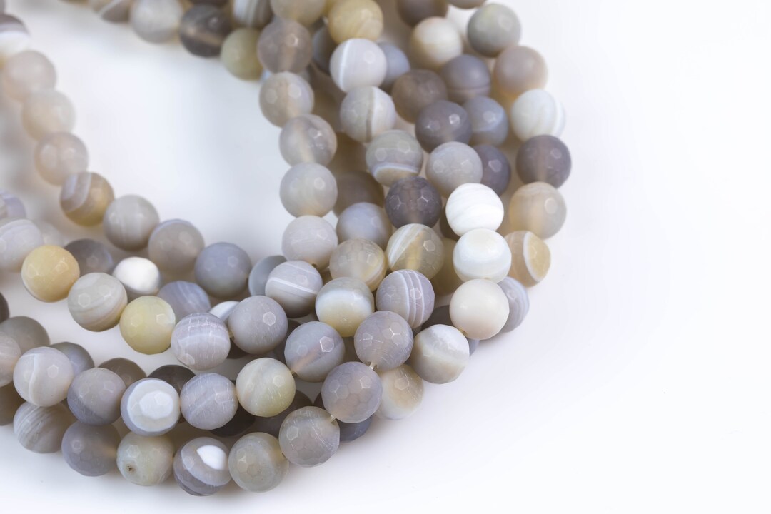 Natural Matt Banded Gray Agate, High Quality in Faceted Matte Round ...