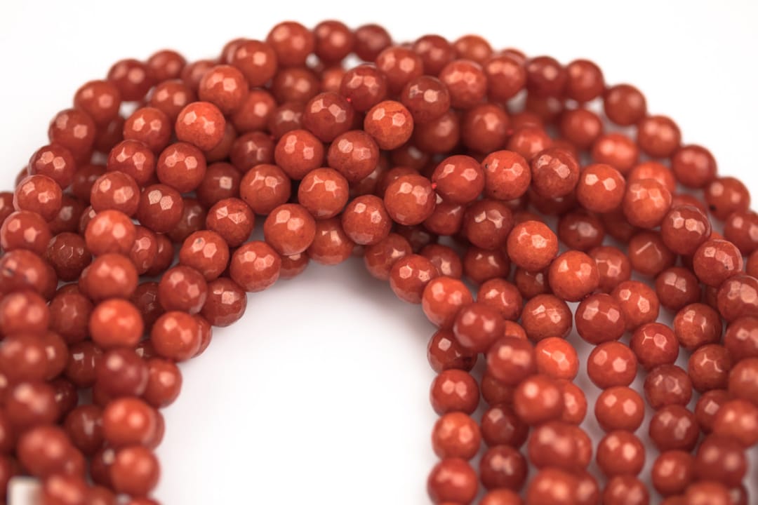 Dark Burnt Orange- JADE Faceted Round -full Strand 15.5 Inch Strand ...