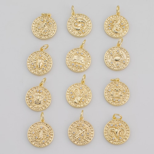 Dainty 18K Gold Zodiac Horoscope Sign Medallion Pendant - Etsy