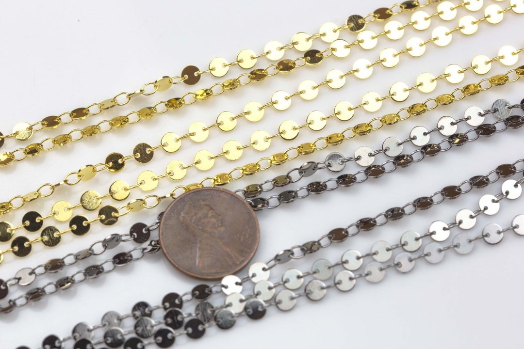 4mm 6mm Sequin Coin Disc Chain - 14K Pvd Plating HIGH QUALITY GOLD ...