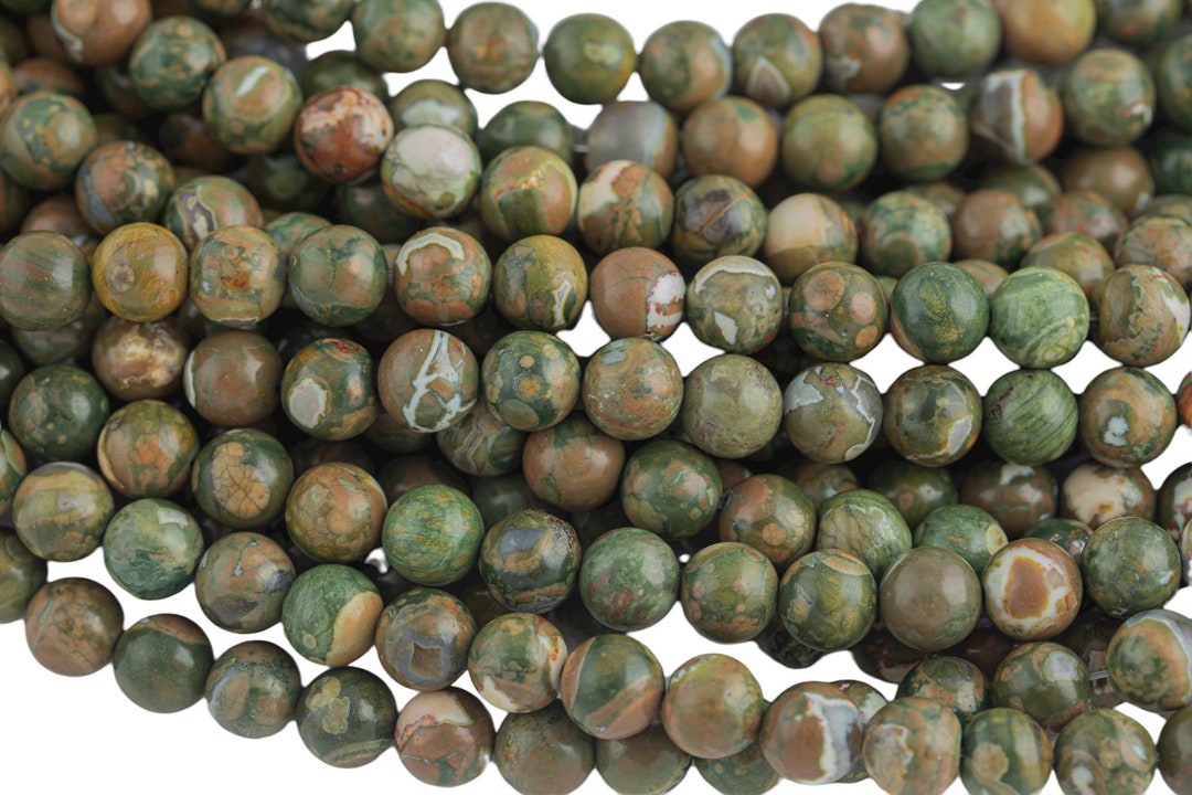 NATURAL Dark Rhyolite Rain Forest Jasper Rhyolite Round Full Strand 6mm ...