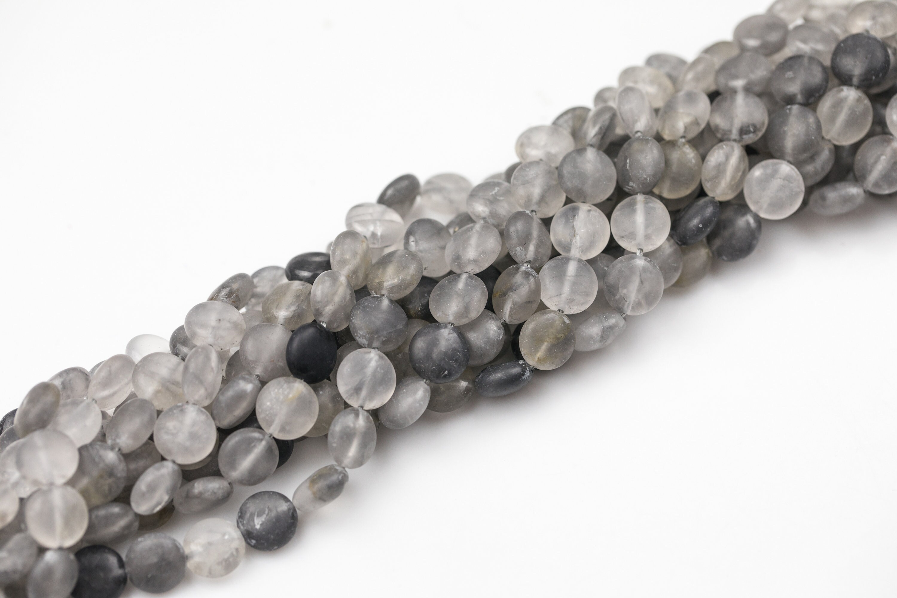Natural Gray Cloudy Quartz Gold Stone Beads Matte Beads - Puffy Coin ...