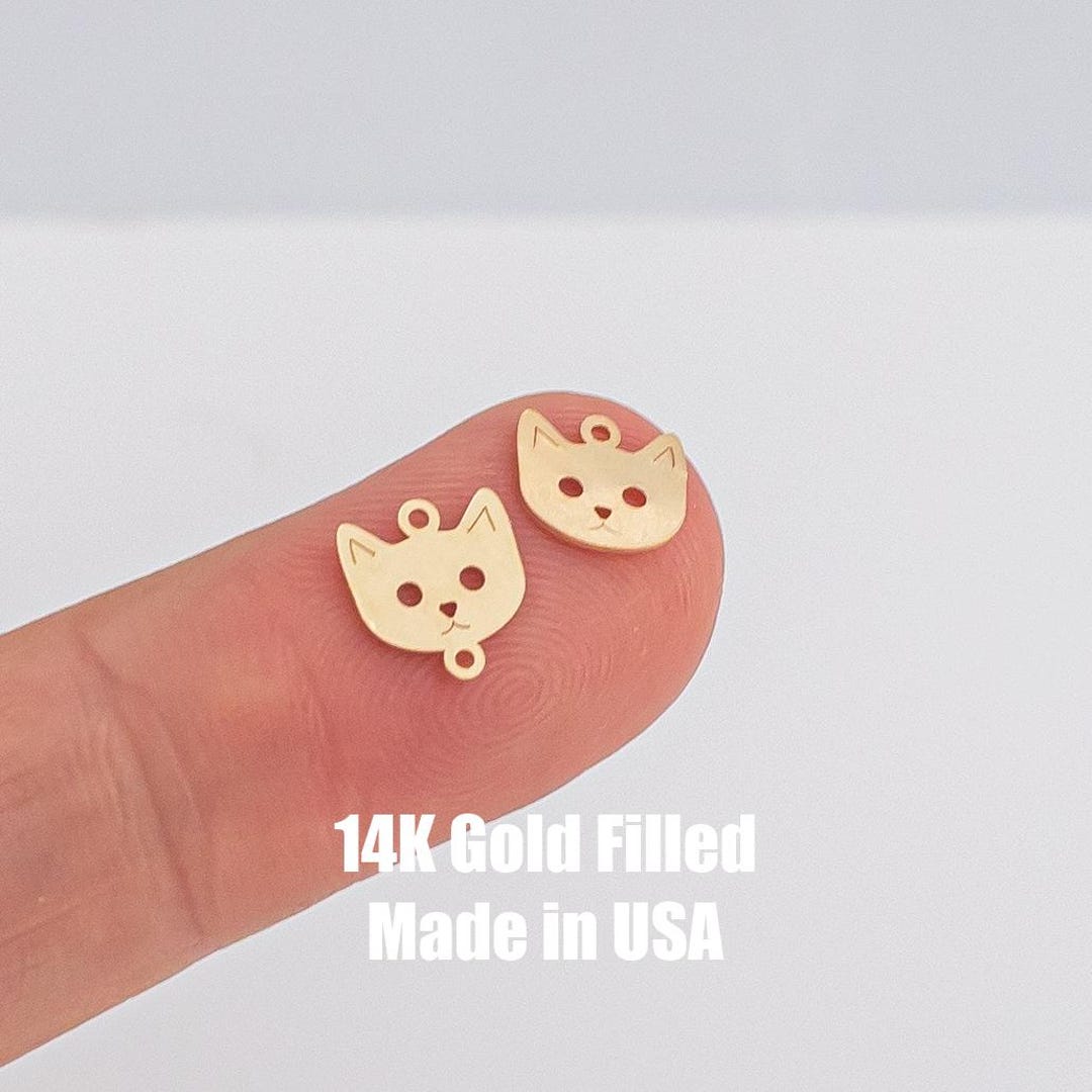 Cat Face Sign Permanent Jewelry Connector- Intricate Detail - 14kt Gold ...