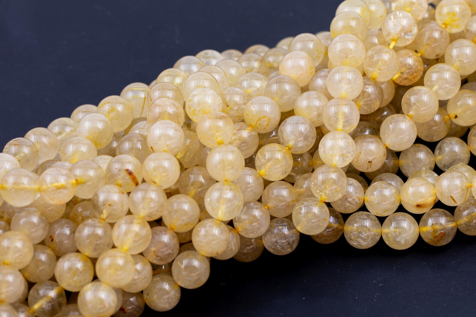 Natural Golden Rutile Quartz 4mm 6mm 8mm 10mm 12mm Round Gold Yellow ...