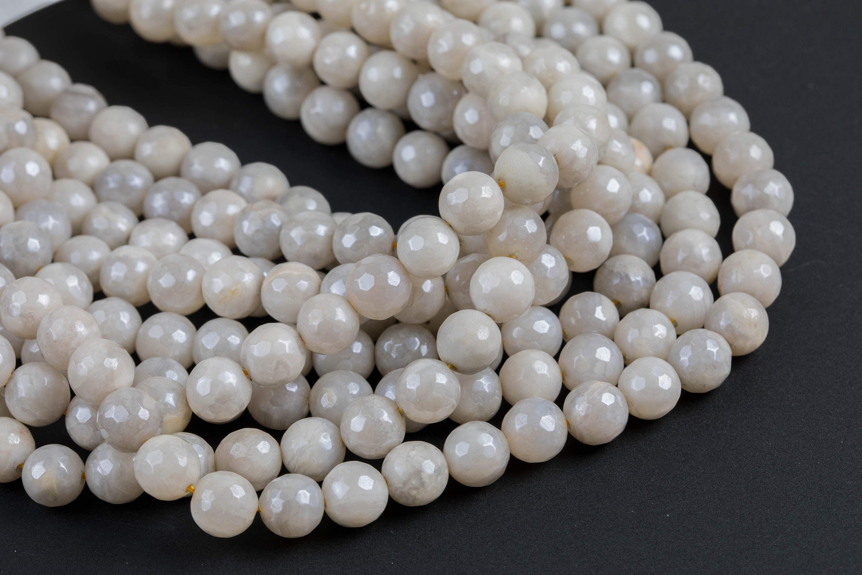 Natural Mystic White Silverite Agate, Faceted Round Sizes 4mm, 6mm, 8mm ...