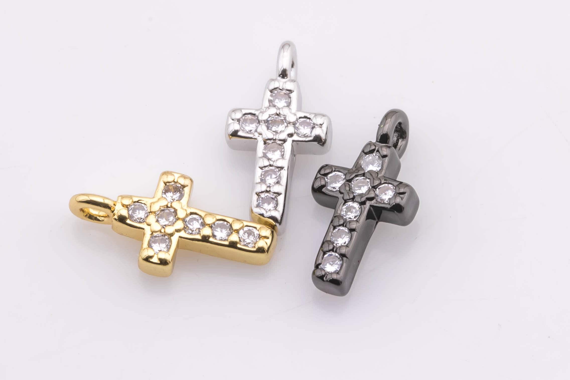 Tiny Small Crosses With CZ Charms / Pendant - Gold Silver Gunmetal Rose ...