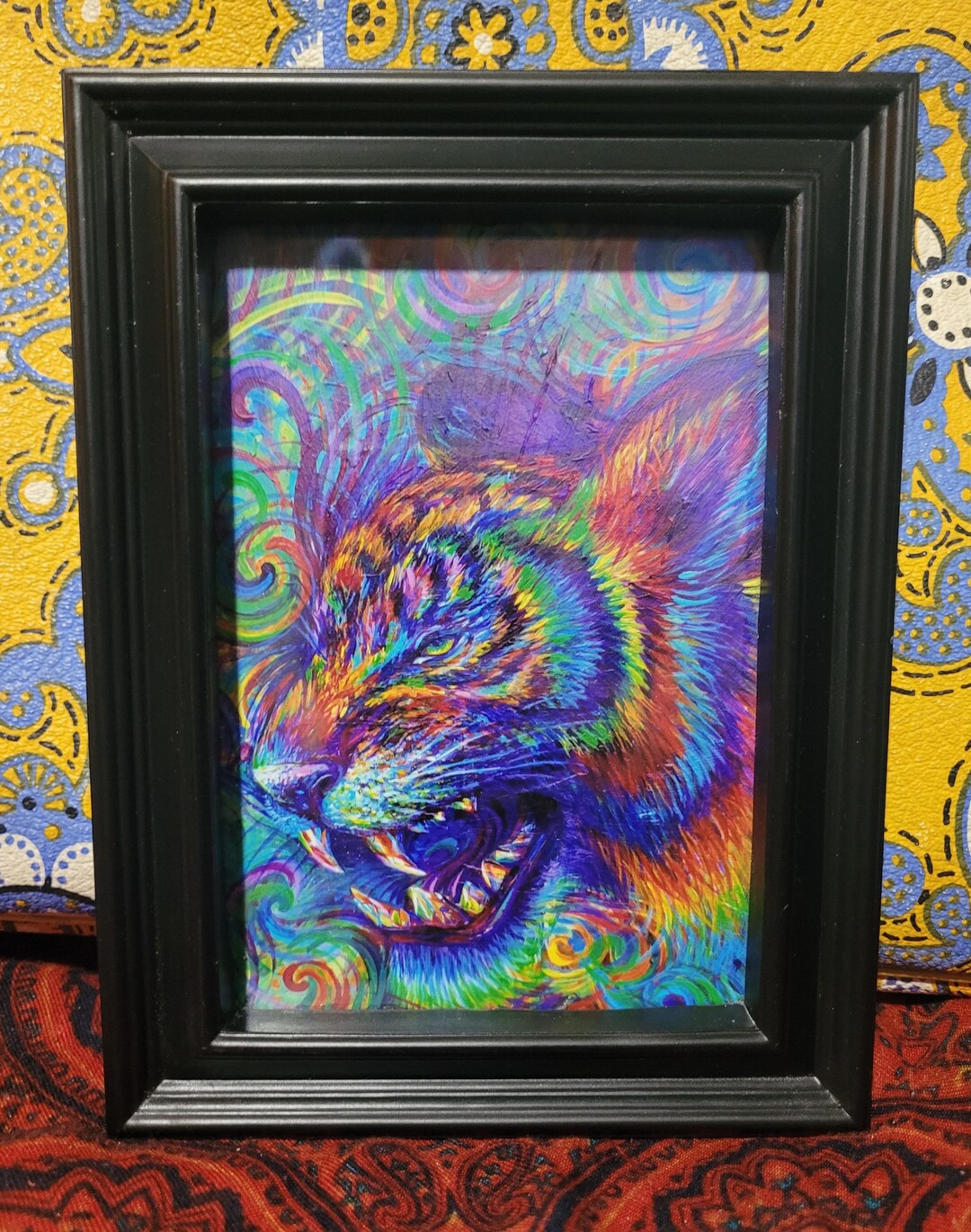 5x7 Nature of the Beast Hand Embellished Framed Print Rainbow Colorful ...