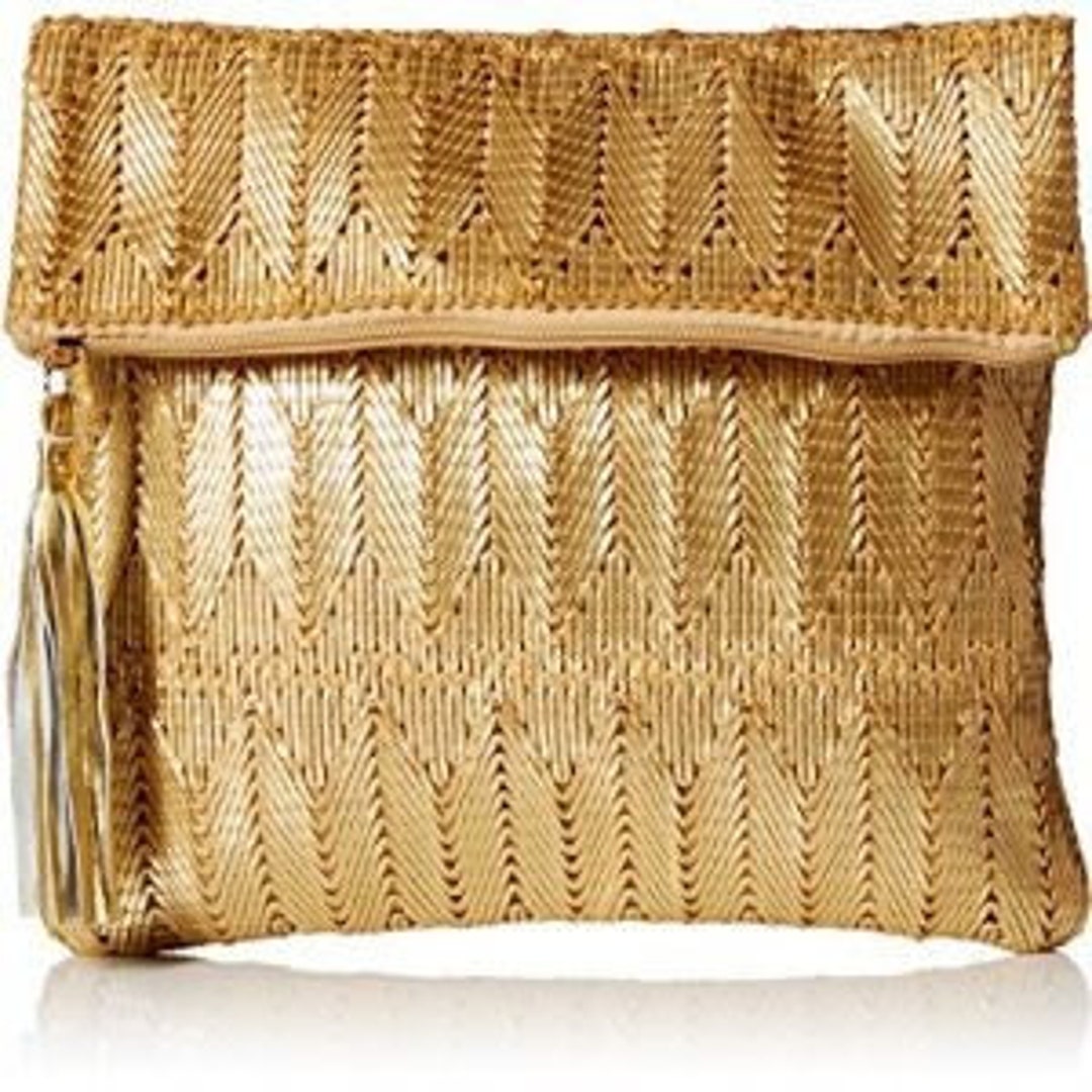 La Pluma Gold Woven Clutch With Name or Monogram Embroidery in Platinum ...
