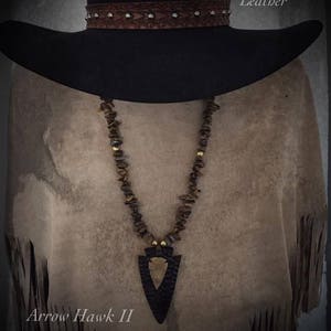 ARROW HAWK II Necklace, Hand Tooled Leather Arrow Head, Tiger Eye Beads ...
