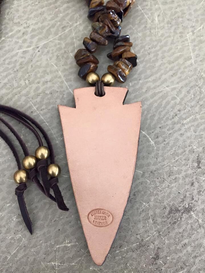 ARROW HAWK II Necklace, Hand Tooled Leather Arrow Head, Tiger Eye Beads ...