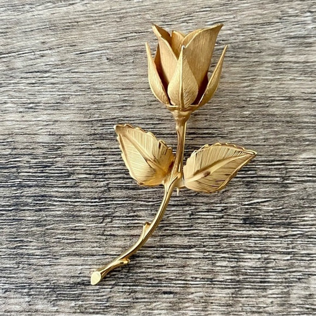 Vintage Giovanni Gold Rose Brooch Pin - Etsy