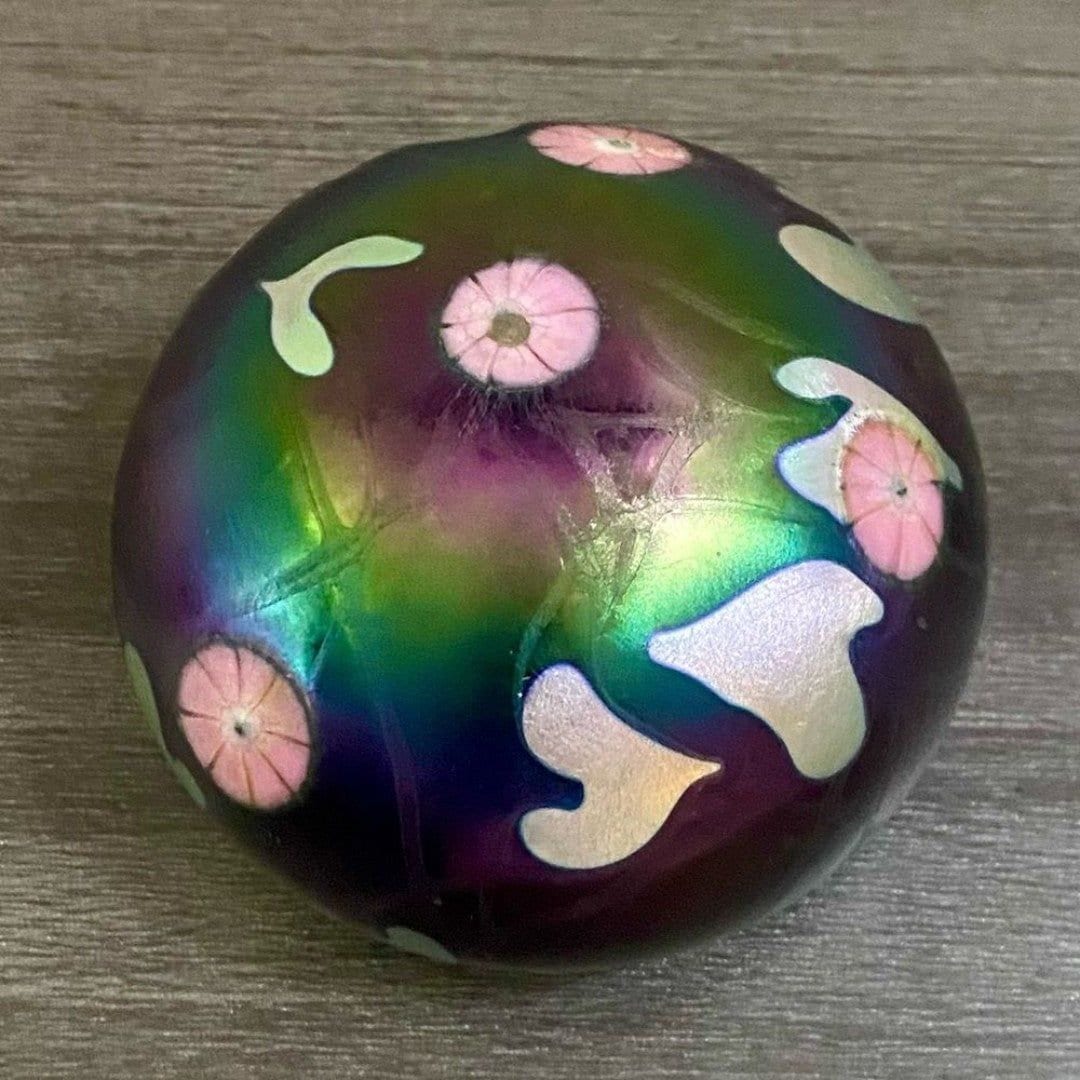 Vintage Art Glass Iridescent Paperweight Signed - Etsy
