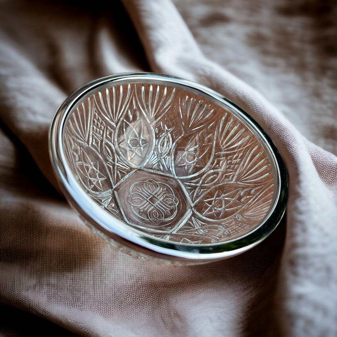 1950s VINTAGE RAIMOND Small Glass Bowl With Silver Plated Rim Italy 4. ...