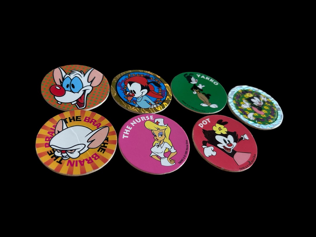 Lot of 7 Animaniacs POGS Milk Caps 1995, Yakko, Wakko, Dot, Hello Nurse ...