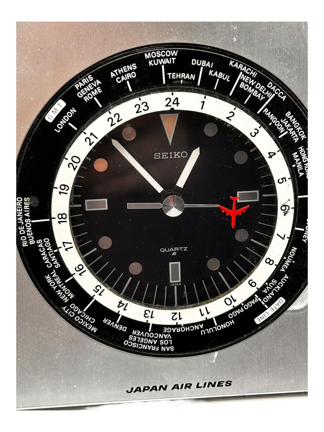 Rare! SEIKO Seikosha Japan Airlines World Time Quartz Desk Clock QZ335D ...