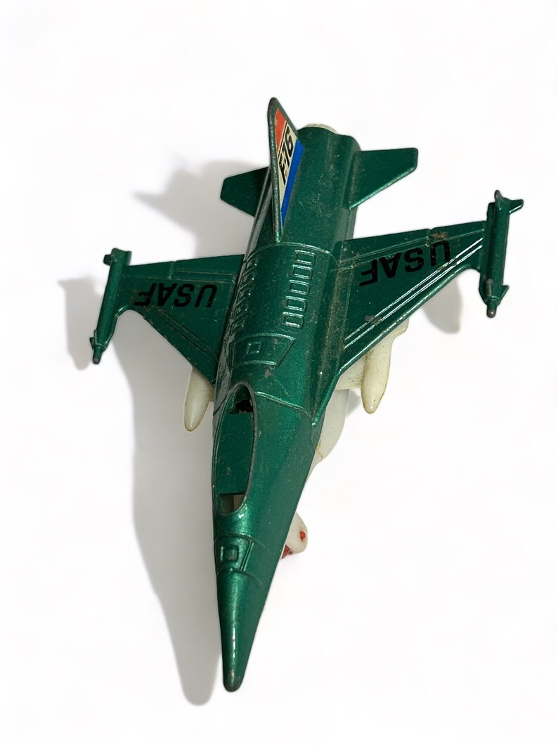 1980s Vintage Dyna Plane #2014 F-16 Fighter Jet USAF Teal Green Pull ...