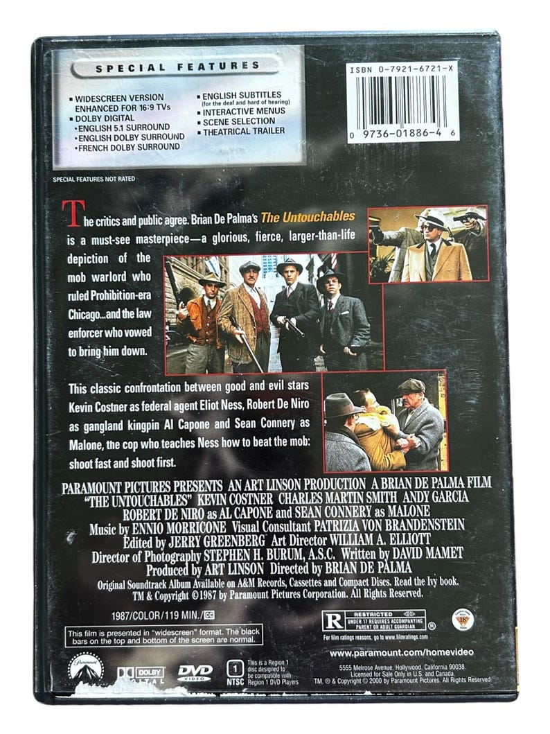 The Untouchables-1987-kevin Costner-movie-dvd Good Condition - Etsy Canada
