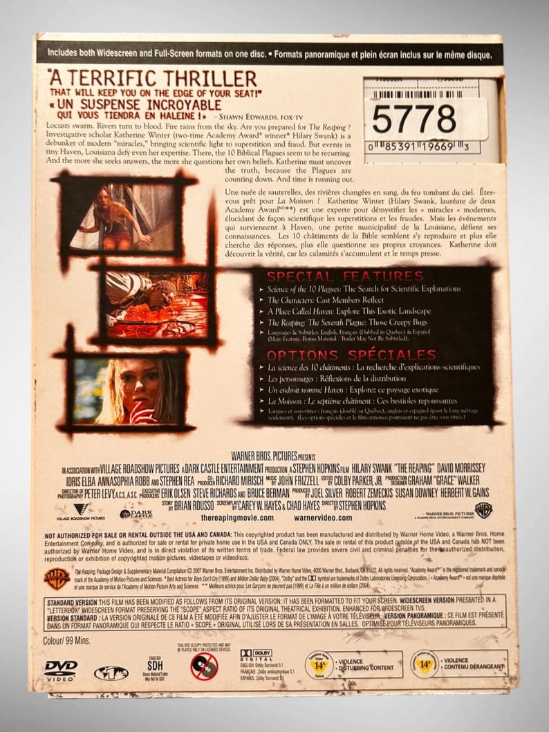 The Reaping DVD (2007) Hilary Swank, David Morrissey, Idris Elba ...