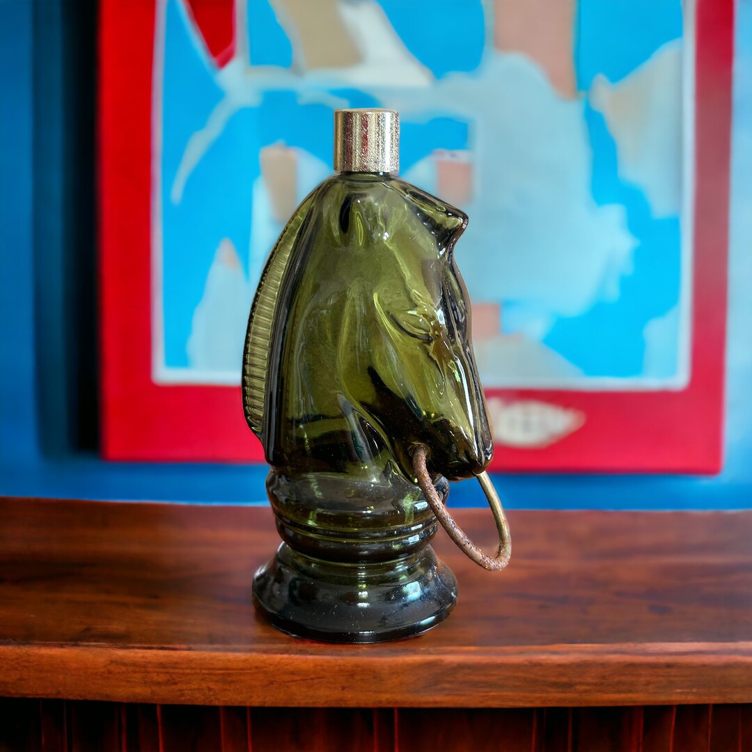 Vintage Avon 1970's Green Glass Pony W. Brass Ring Aftershave Decanter ...