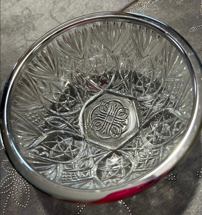 1950s VINTAGE RAIMOND Small Glass Bowl With Silver Plated Rim Italy 4. ...