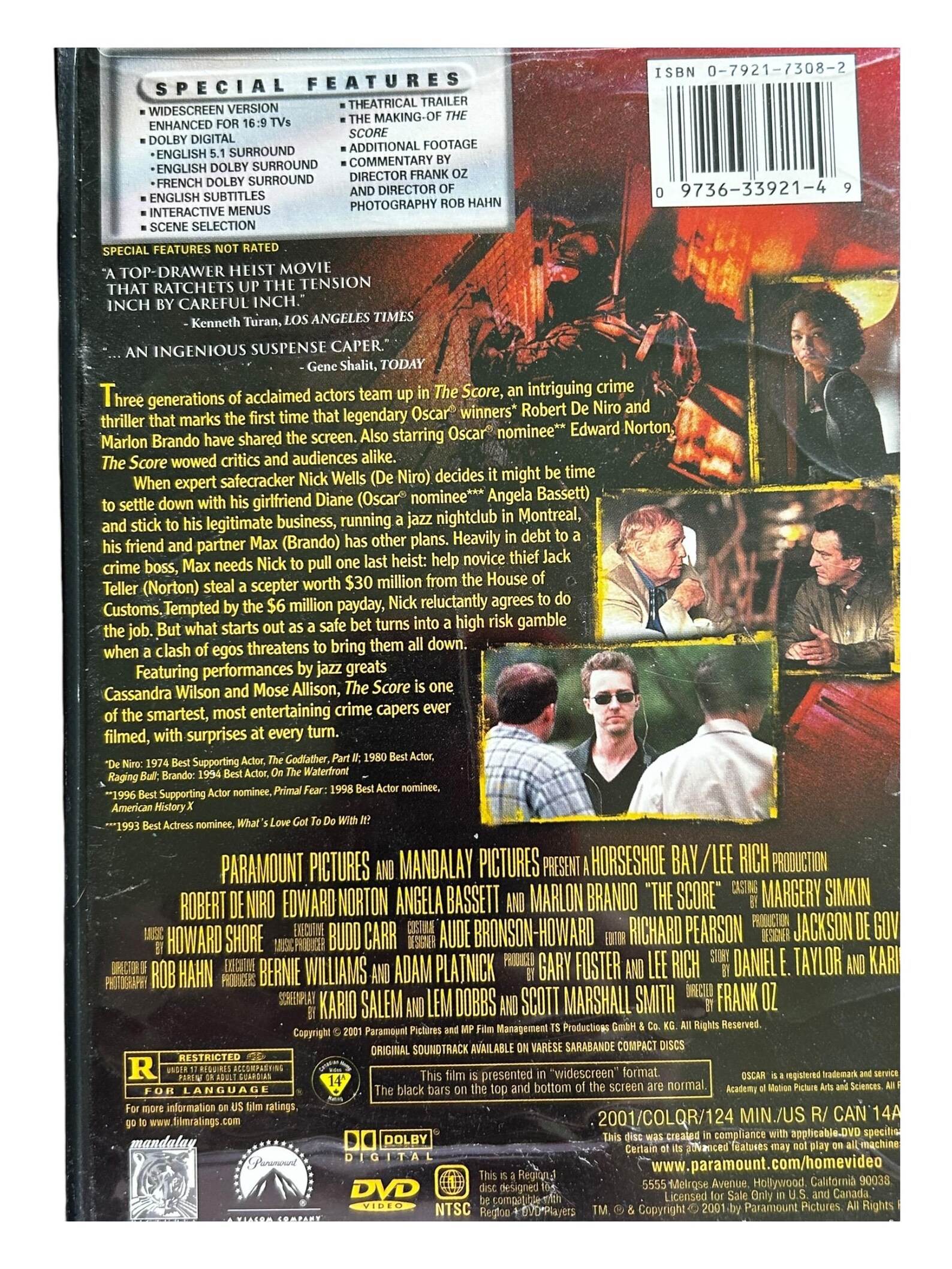 The Score 2001 DVD Widescreen Collection Robert Deniro Edward Norton - Etsy