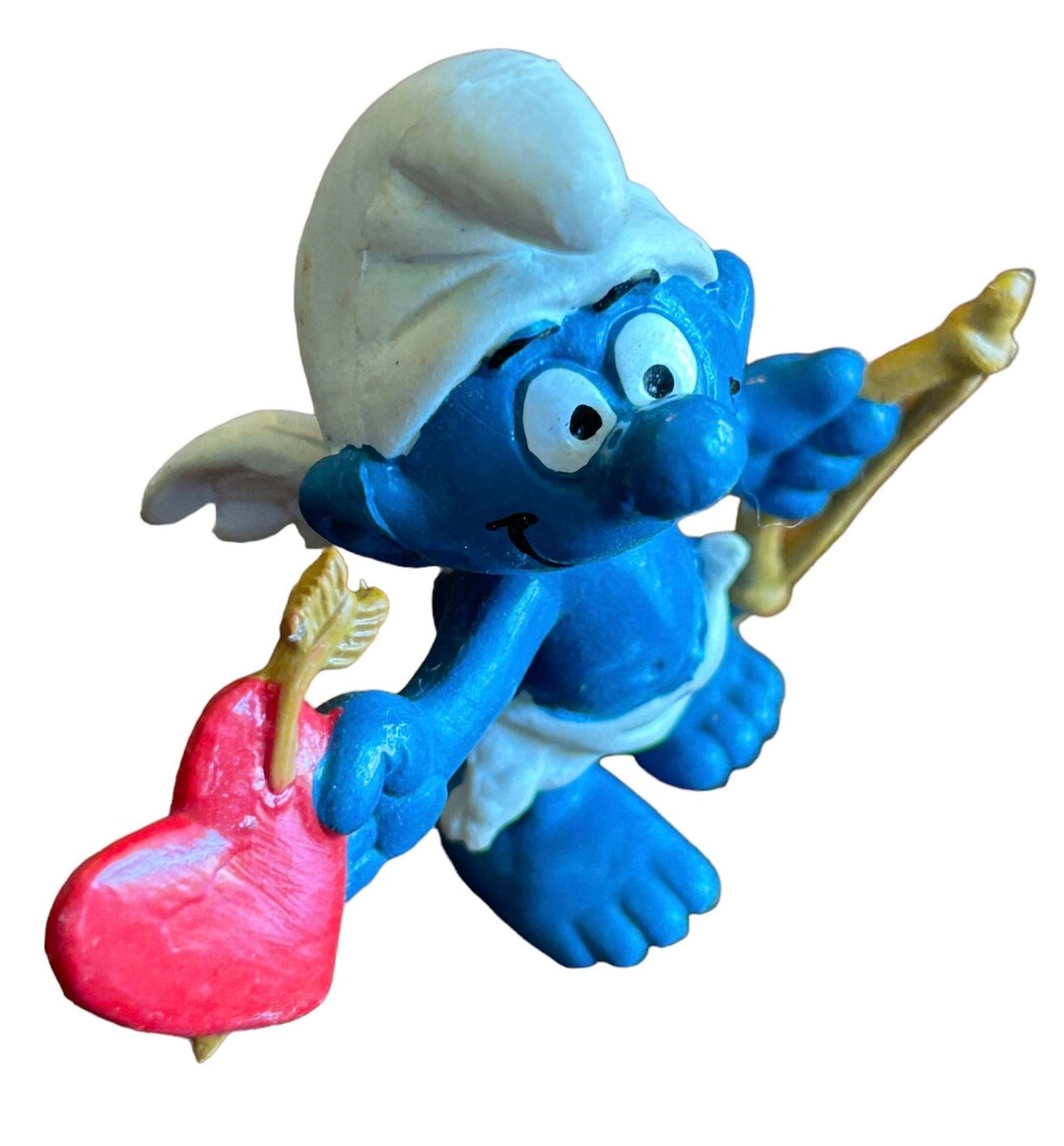 Rare Vintage Smurf Cupid Smurf Holding Heart Figure Vintage PV 1980s ...