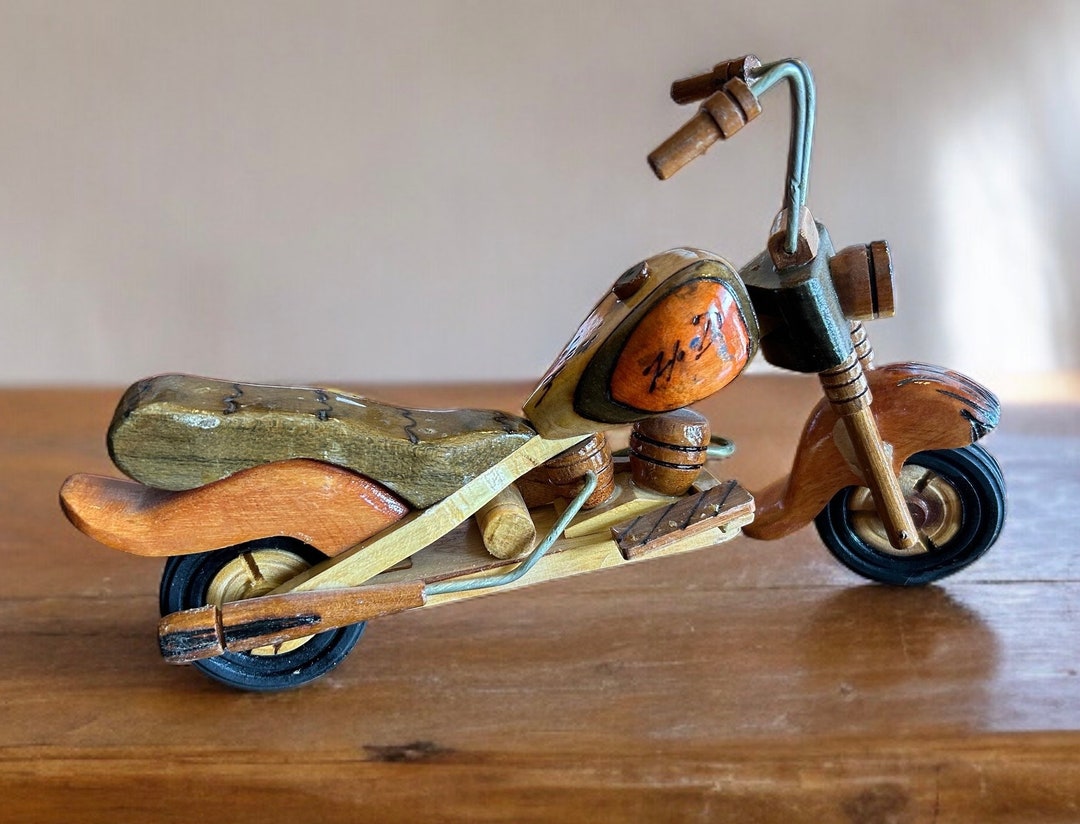 Vintage Hand Carved Wood Art Model Motorcycle HARLEY DAVIDSON - Etsy