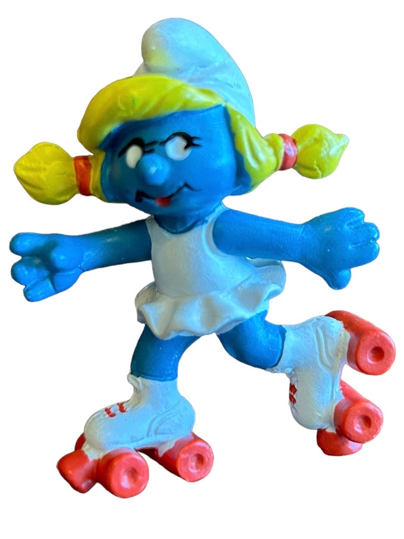 Vintage Peyo Schleich 1980s Smurf Figure Smurfette White Skirt Roller ...