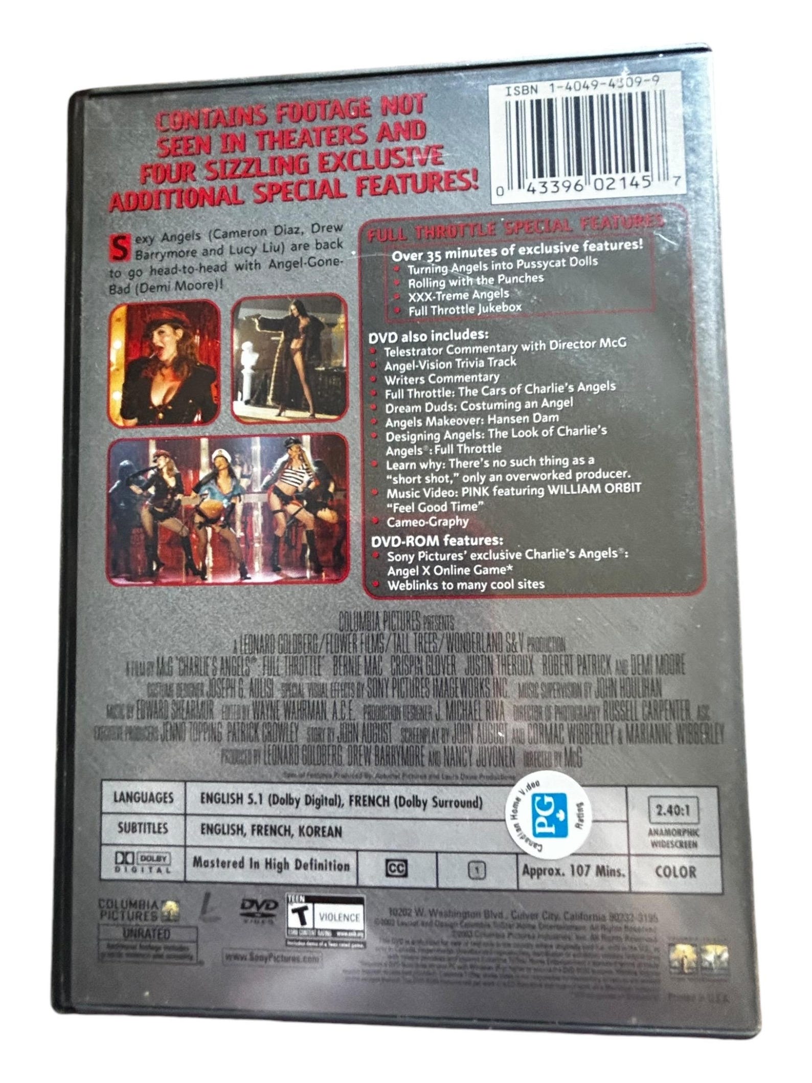 Charlie's Angels Full Throttle DVD, 2003 Unrated Version Widescreen Cameron Diaz - Etsy