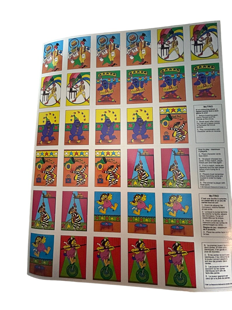 Vintage 1990s Rare Mcdonalds Paper Happy Meal Treat of the Week Mctrio ...