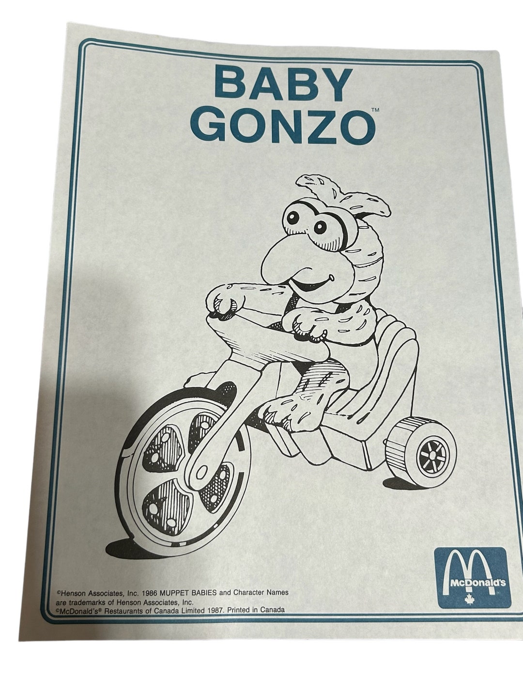 Vintage 1980s Rare Mcdonalds Paper Colouring Page Muppet Baby Gonzo - Etsy