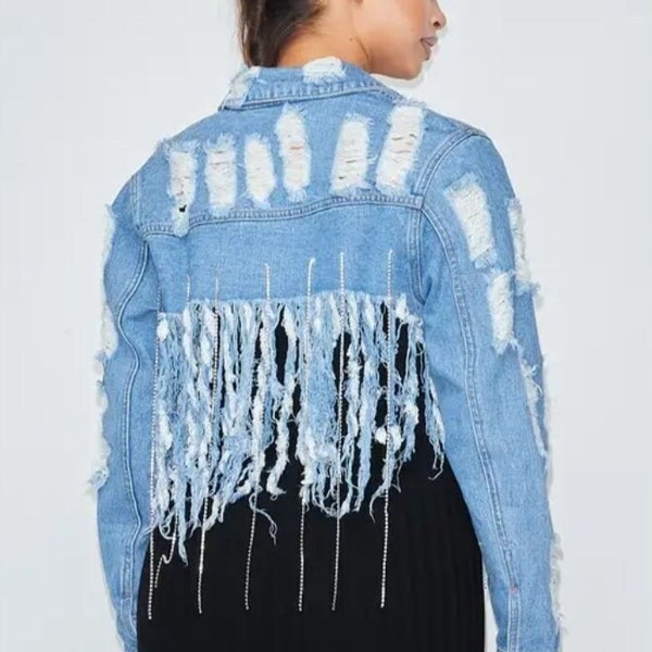 Denim Jacket With Rhinestones - Etsy