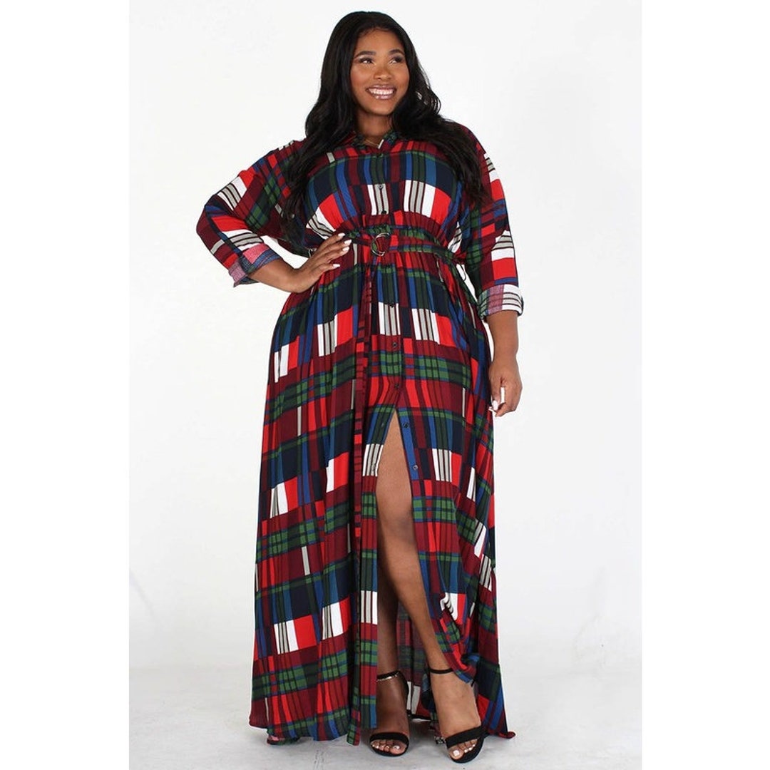 Plus Size Plaid Loose Fit Maxi Dress - Etsy